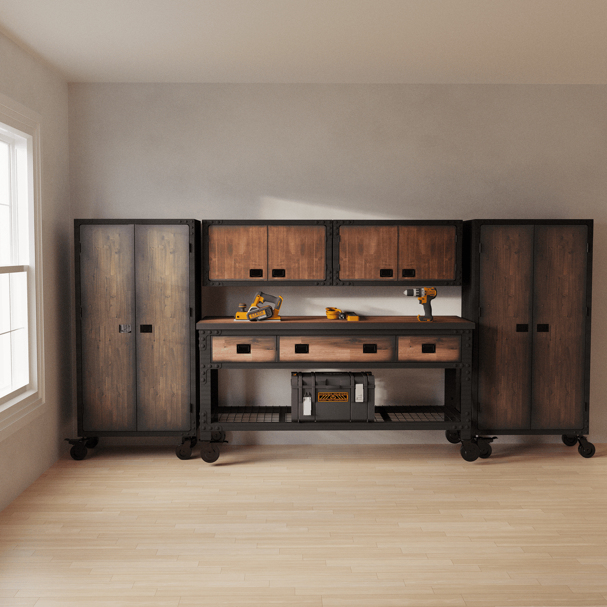 Duramax 5-Piece Garage Storage Combo Set with Workbench, Wall Cabinets ...