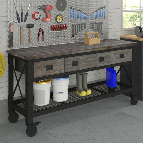 Duramax Rolling Industrial Workbench 72 In x 24 In. 3 Drawer with Wood ...