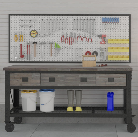 Duramax Rolling Industrial Workbench 72 In x 24 In. 3 Drawer with Wood ...