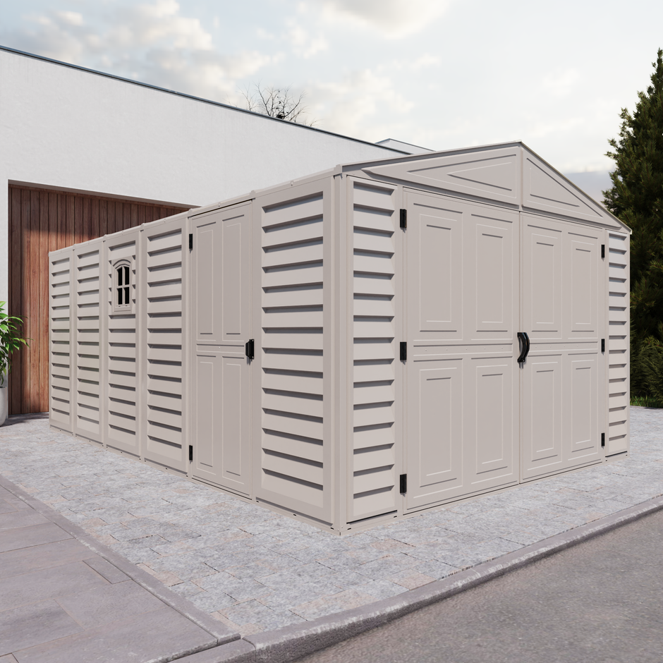 Duramax 10.5ft x 15.5ft Vinyl Garage with Foundation Kit and Windows 1