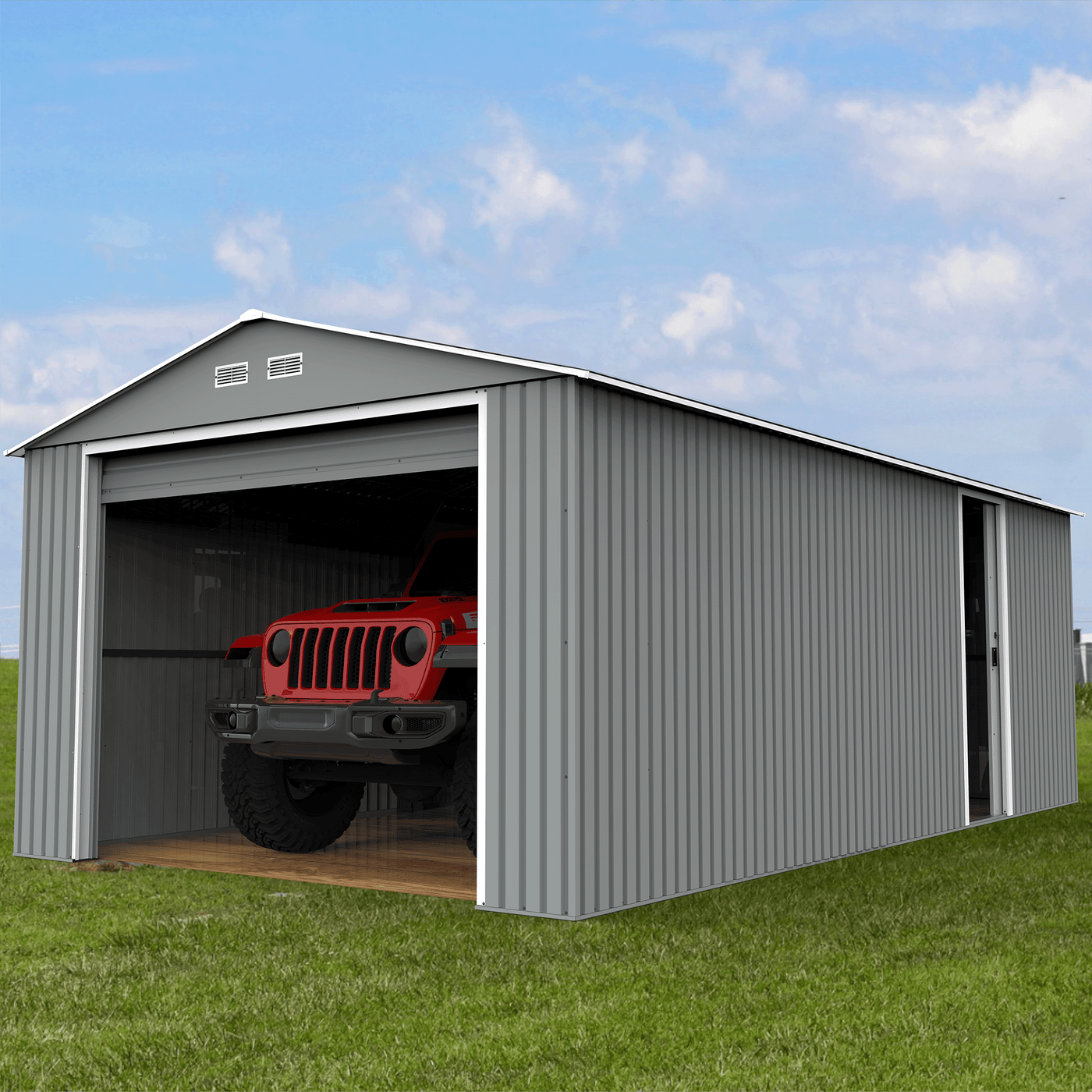 Duramax 12ft x 26ft Imperial Metal Garage Light Gray / White Trim ...