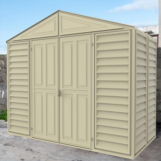 DuraMax 10.5ft x 5ft Woodbridge Vinyl Shed with Foundation Kit – Durasheds