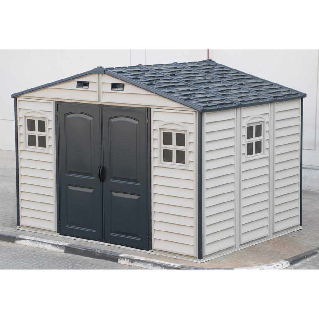 Duramax Woodside Plus 10.5x8 Vinyl Resin Outdoor Storage Shed With Fou ...