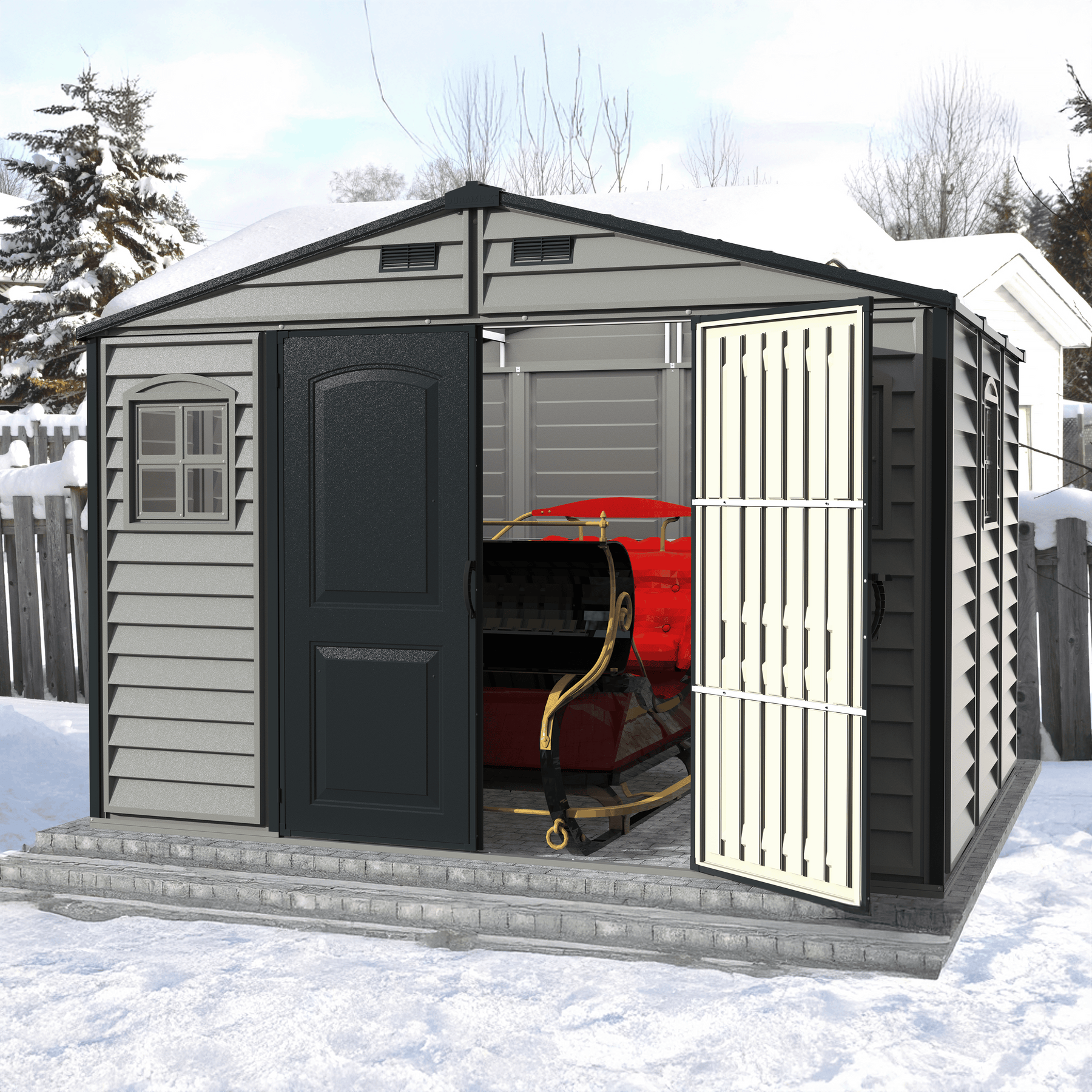 DuraMax Woodside Plus 10.5x8 Plastic Vinyl Resin Outdoor Shed 30227 ...