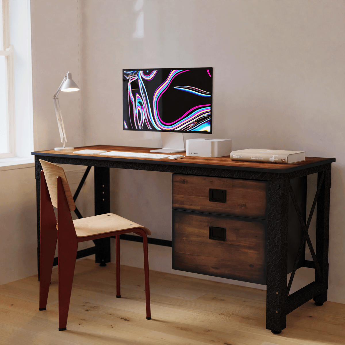 Duramax Jackson 62" Industrial Metal & Wood Desk with Drawers