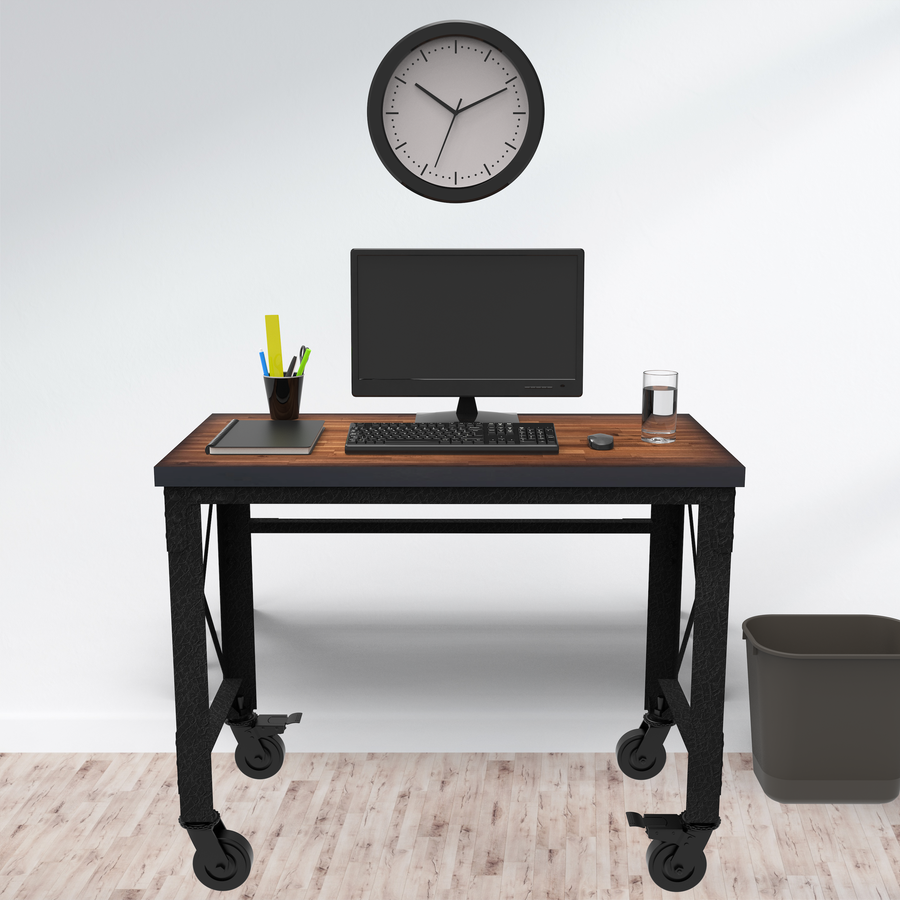 Duramax Rolling Industrial Desk with Wooden Top (4 Size Options)