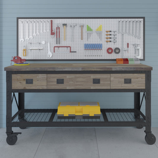 Duramax Rolling Industrial Workbench 72 In x 24 In. 3 Drawer with Wood ...