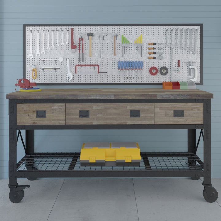 Duramax Rolling Industrial Workbench 72 In x 24 In. 3 Drawer with Wood ...