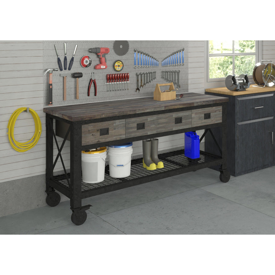 Duramax Rolling Industrial Workbench 72 In x 24 In. 3 Drawer with Wood ...