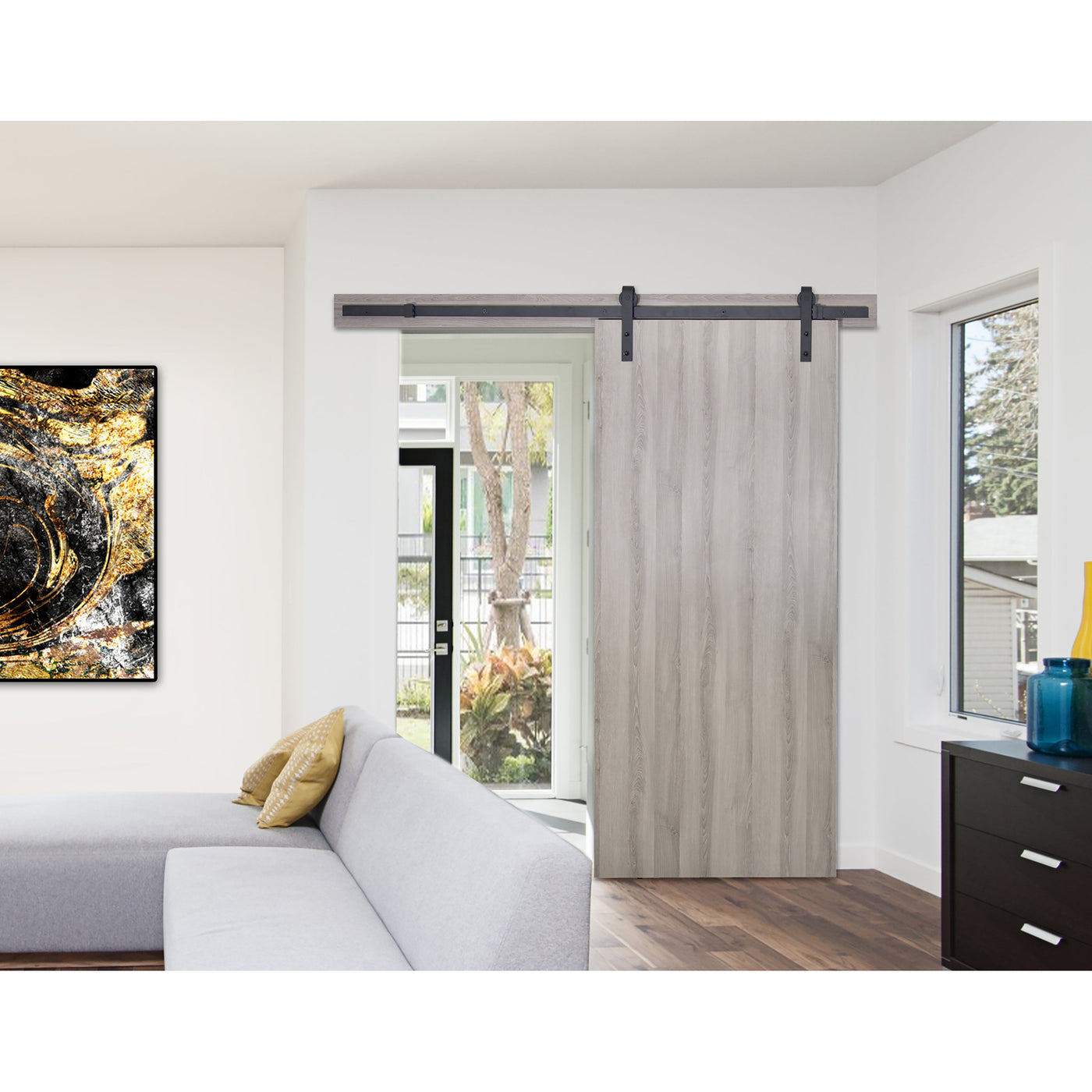 DuraMax Milo Flush Wooden Barn Door Door Color: Ash Gray – Durasheds