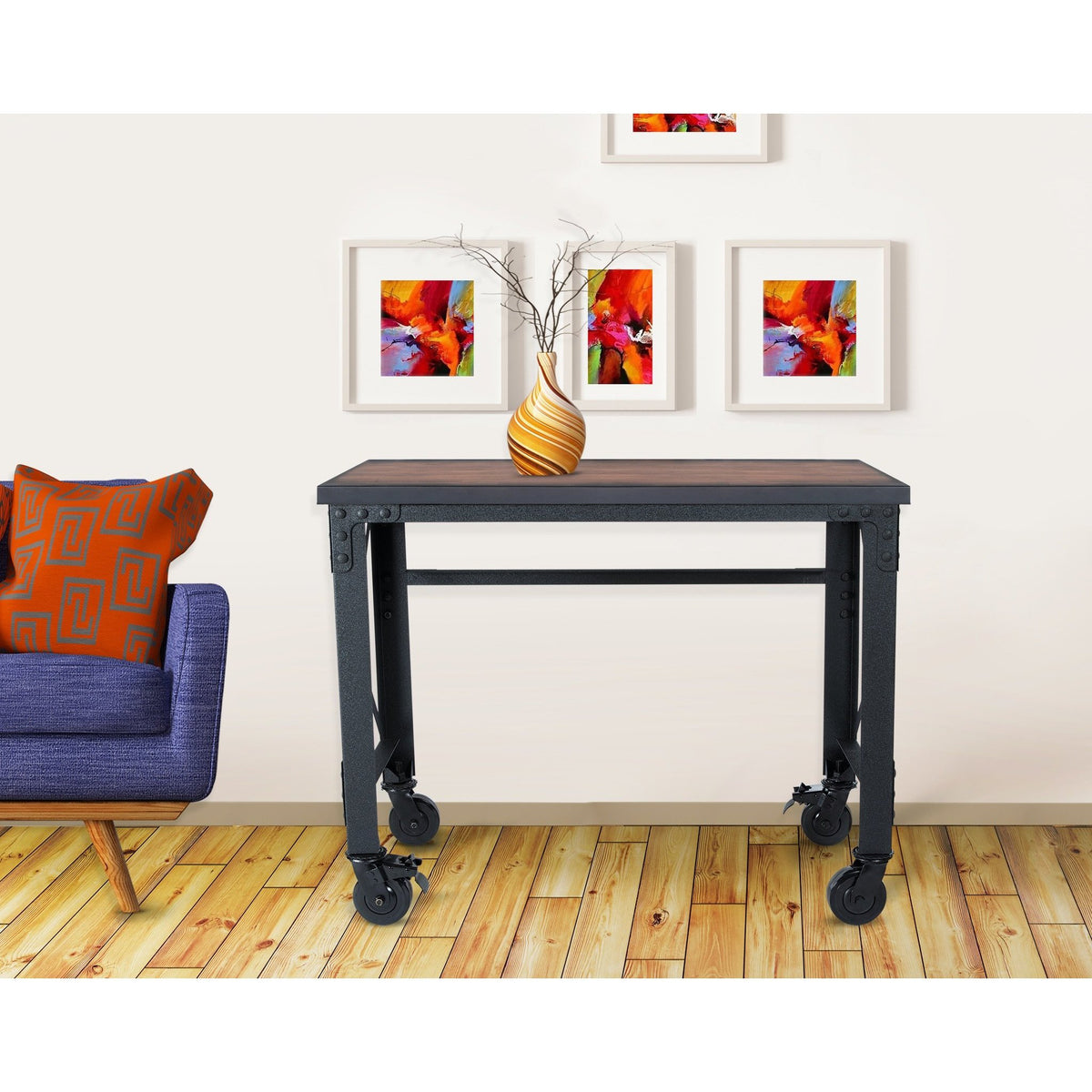 Duramax Rolling Industrial Desk with Wooden Top 46 Inches x 24 Inches ...